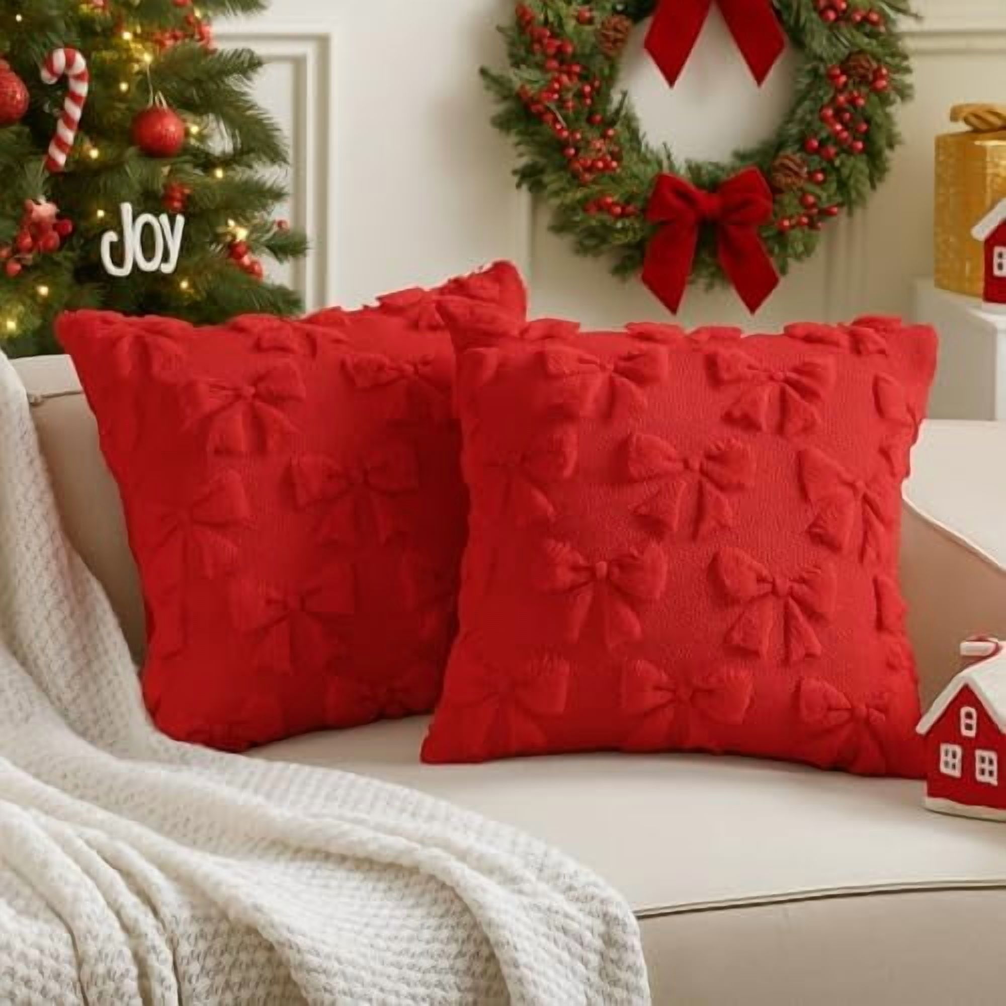 Bow Pillow Covers Set of 2 Coquette Room Decor Cute Faux Fur Soft ...