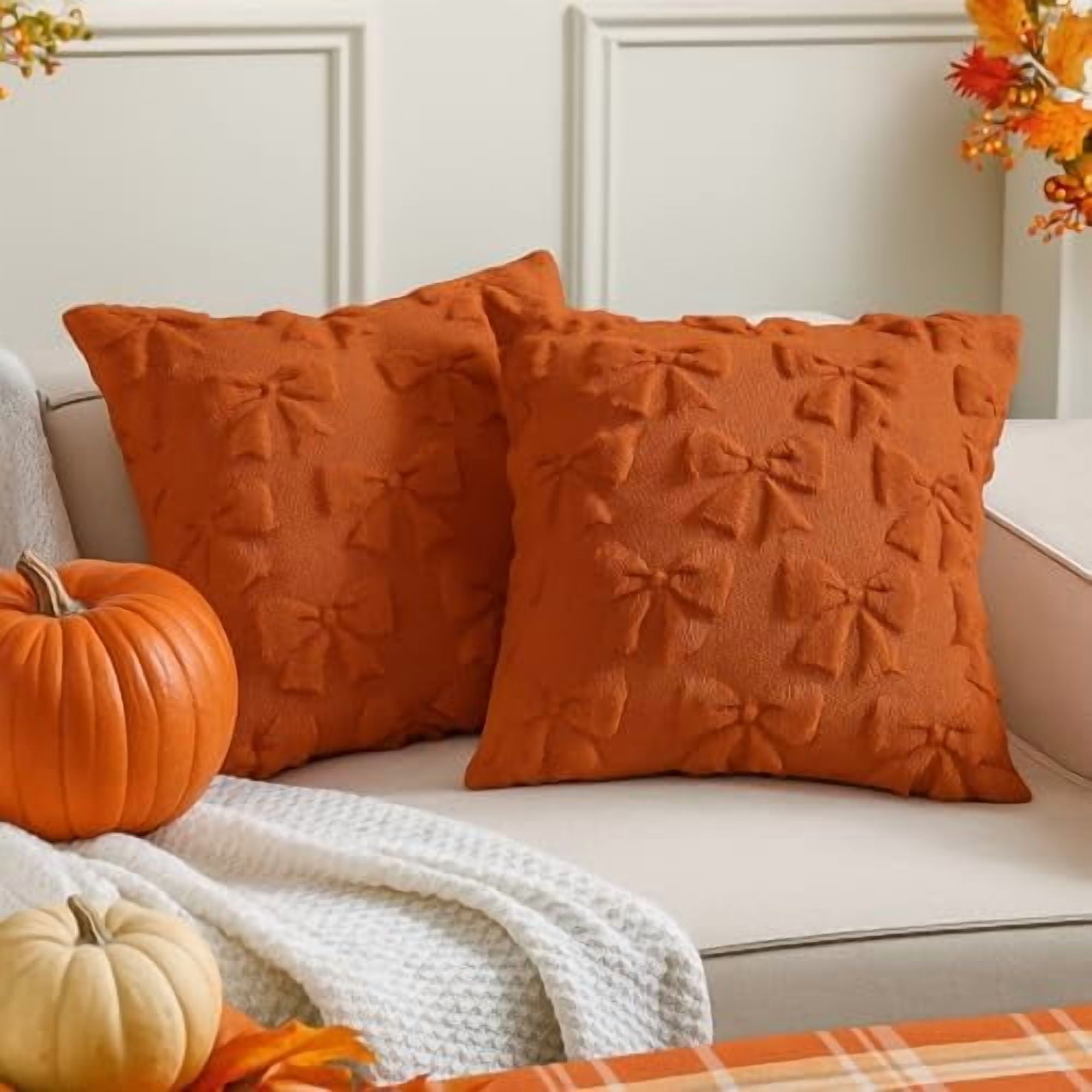 Bow Pillow Covers Set of 2 Coquette Room Decor Cute Faux Fur Soft ...