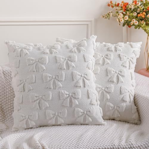 Bow Pillow Covers Set of 2 Coquette Room Decor Cute Faux Fur Soft ...