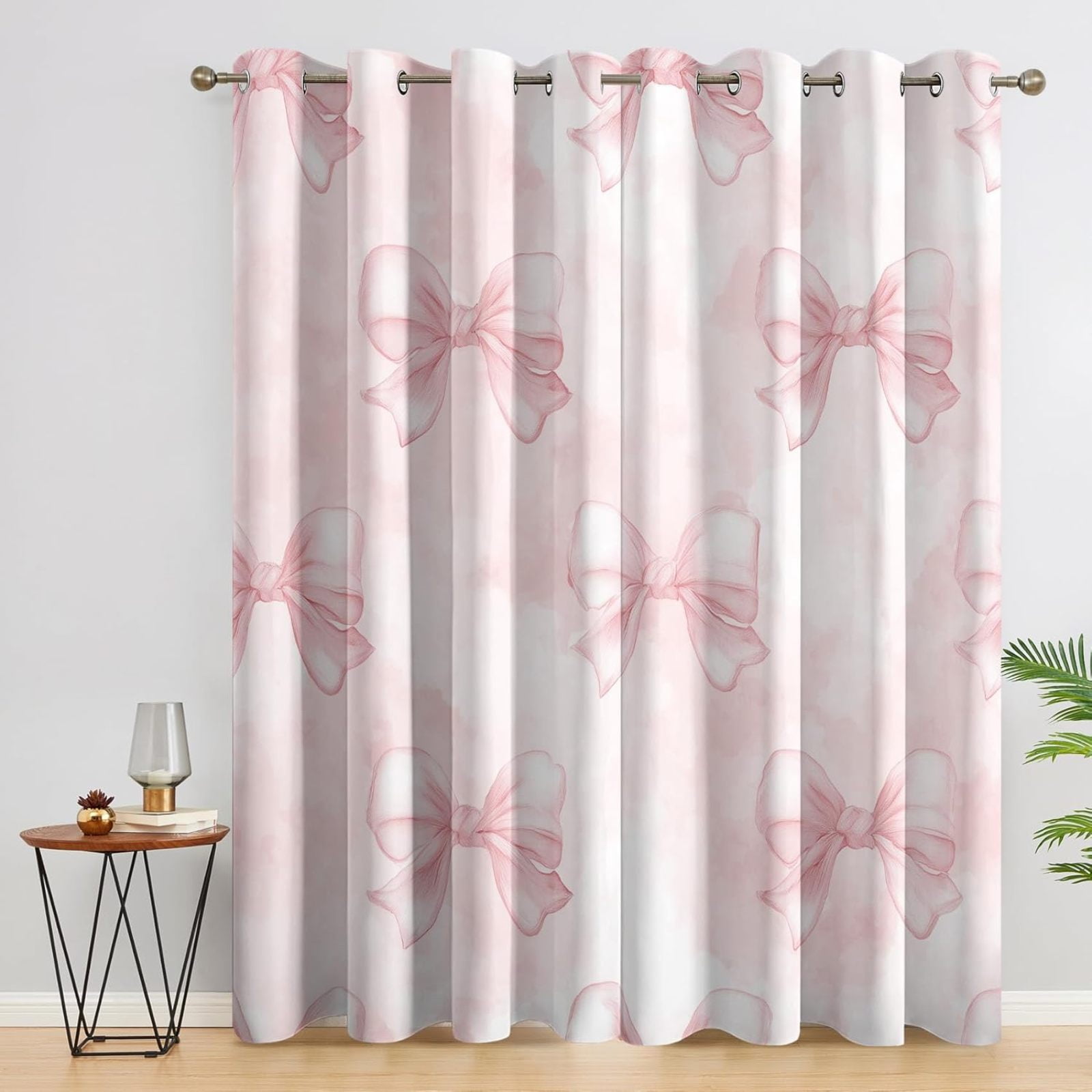 Bow Pink Curtains For Living Room, Cute Aesthetic Girls Pattern Design ...