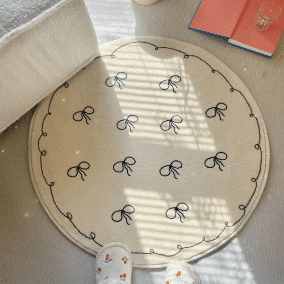 Bow Pink Round Fluffy Floor Mat Soft Bedside Sofa Mats Bedroom Plush ...