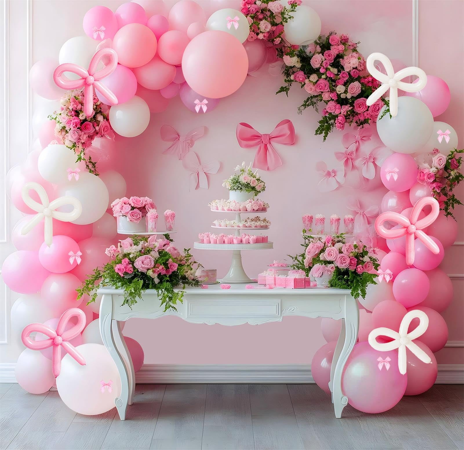 Bow Pink and White MSF2 Balloon Arch Kit, 165Pcs Pastel Light Pink Bow ...