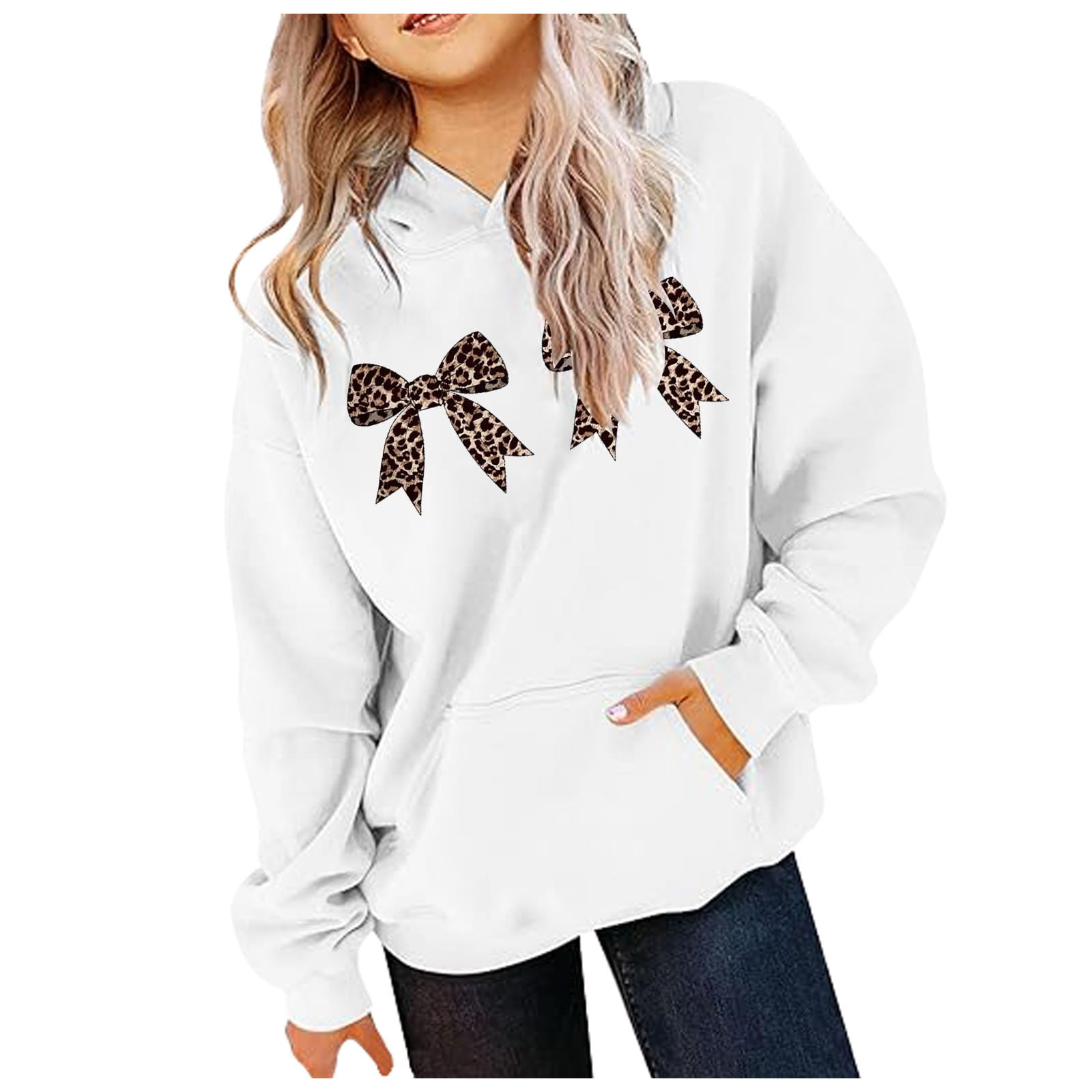 Bow Print Hoodies Sweatshirts For Kids Girls Casual Print Bow Round ...