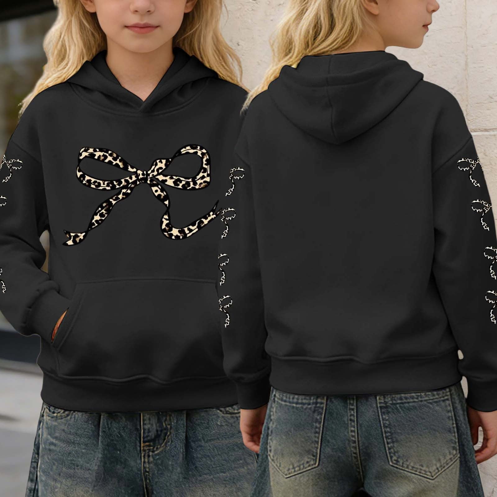 Bow Print Hoodies Sweatshirts For Kids Girls' Cute Bow Print Hooded ...