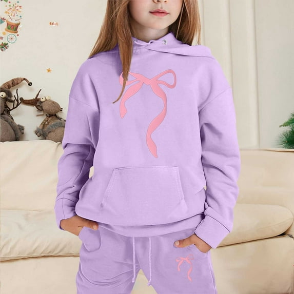 Bow Print Outfits Set For Kids Children'S Hoodie Set With Bow Print ...