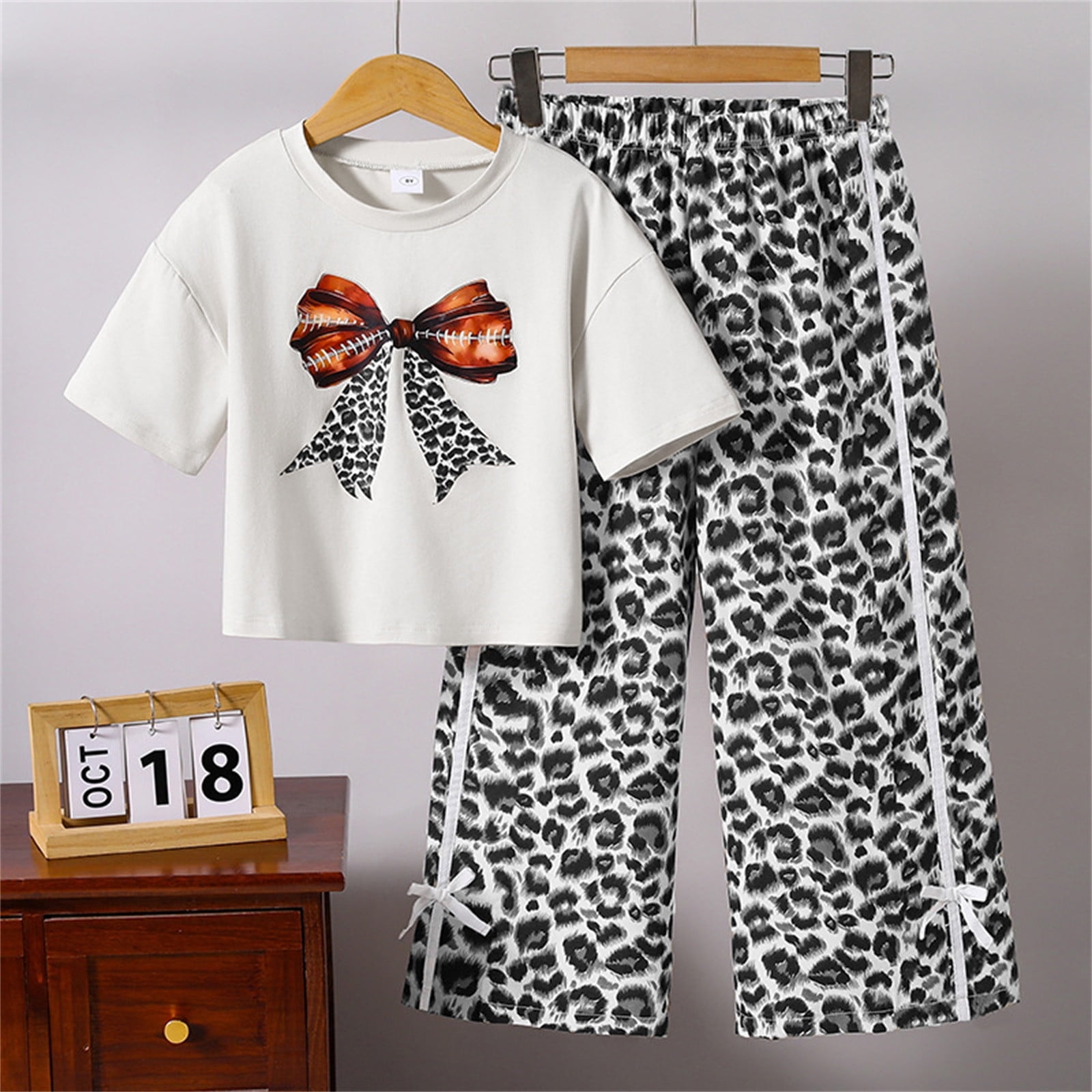 Bow Print Outfits Set For Kids Little Girl'S Kids 2 Piece Outfit ...