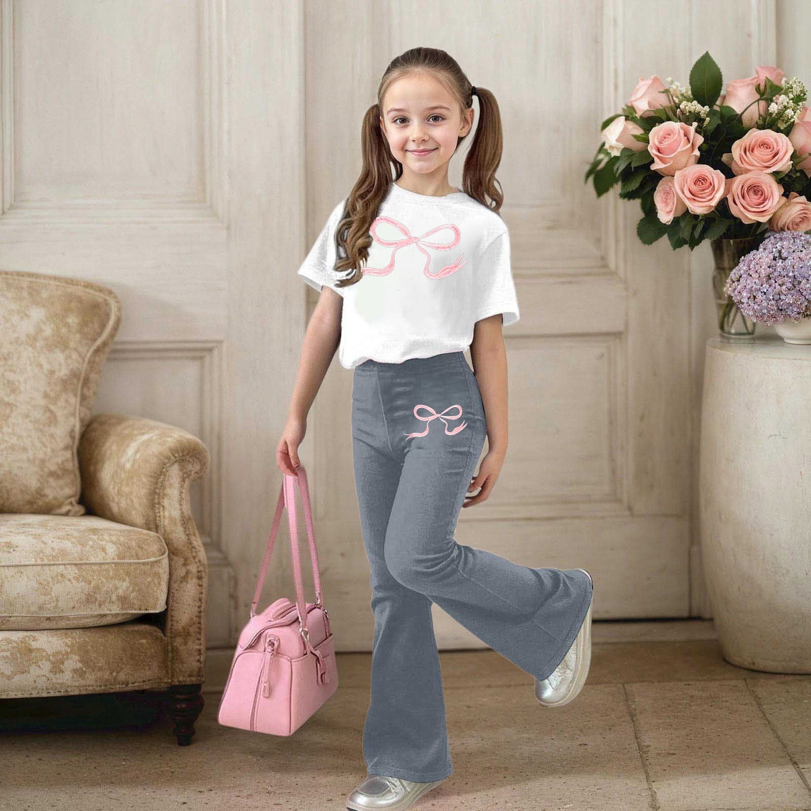 Bow Print Outfits Set For Kids Stylish Girls Casual Outfit With Bow ...