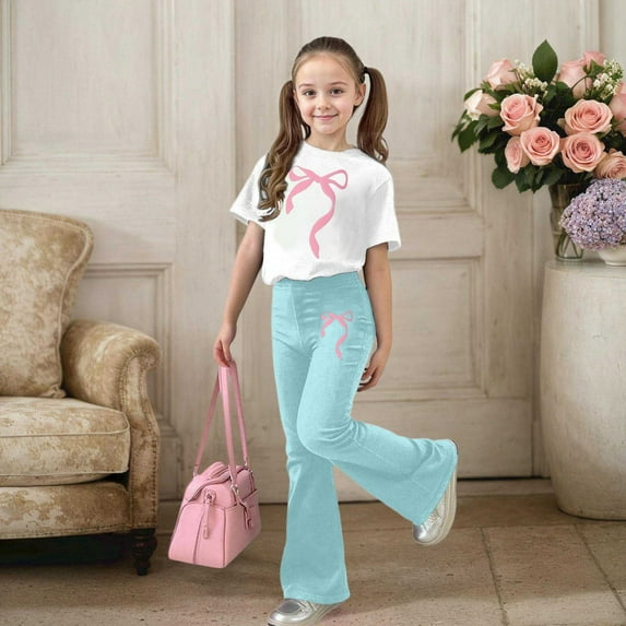 Bow Print Outfits Set For Kids Stylish Girls Casual Outfit With Bow ...