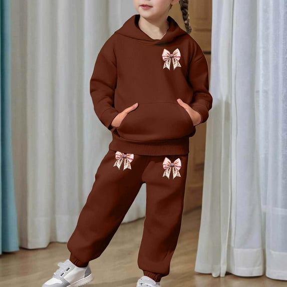 Bow Print Outfits Set For Kids Stylish Girls Casual Tracksuit With Bow ...