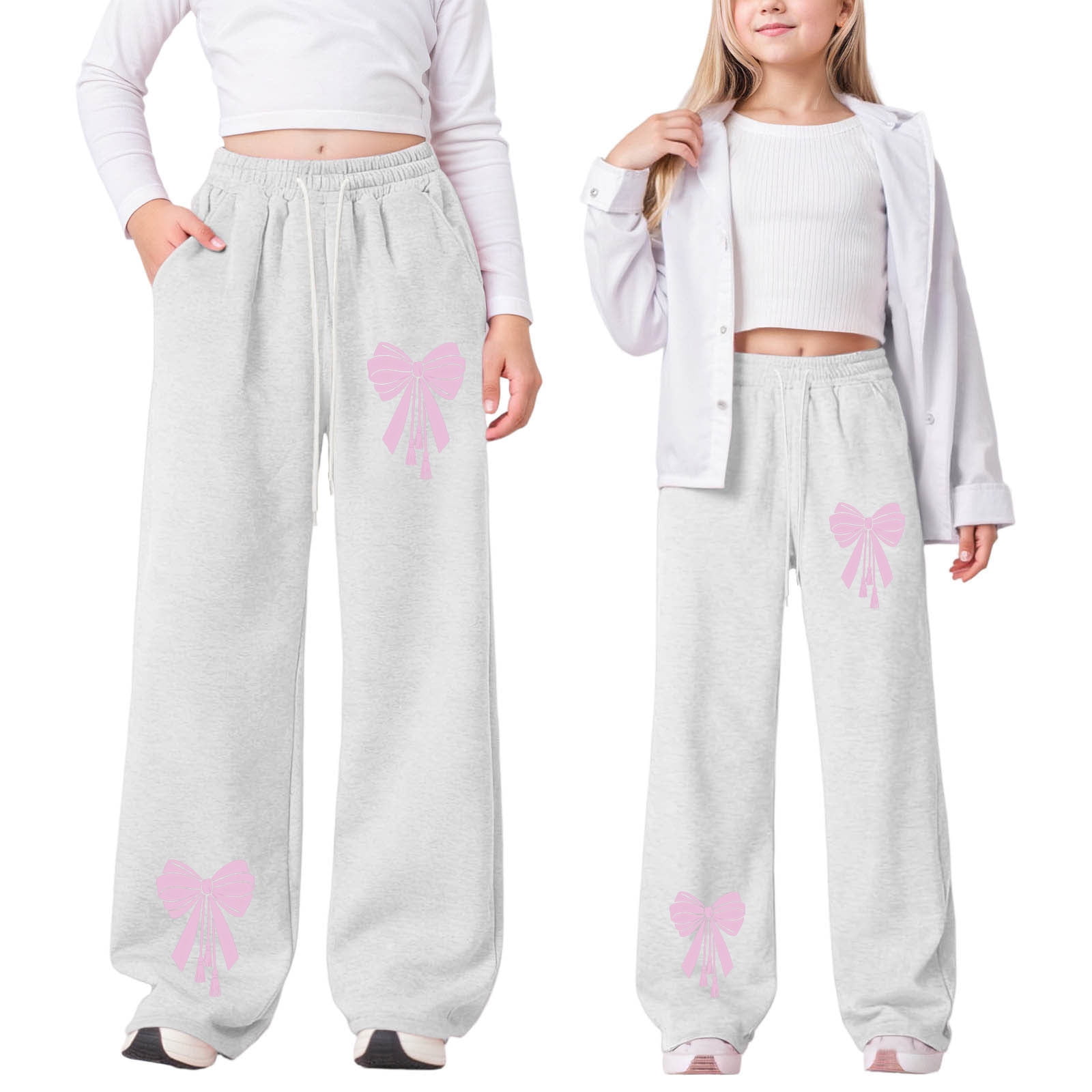 Bow Print Pants For Kids Girl'S Baggy Sweatpants Lightweight Straight ...