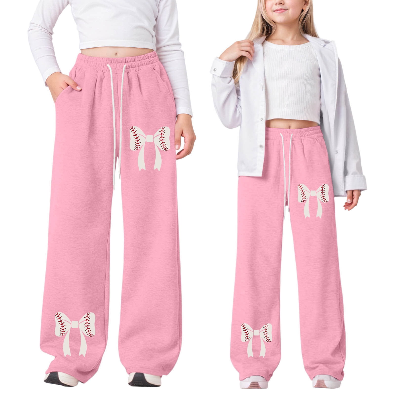 Bow Print Pants For Kids Girl'S Baggy Sweatpants Lightweight Straight ...