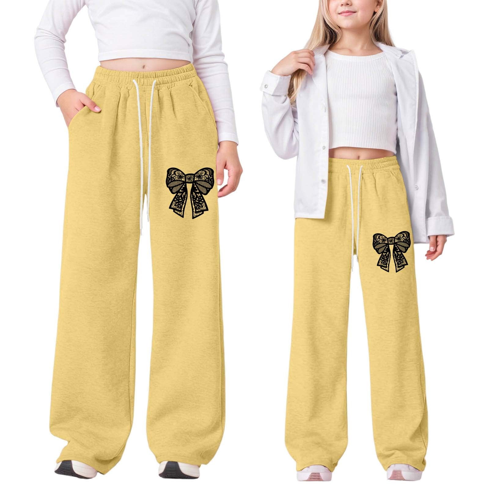 Bow Print Pants For Kids Girls Bow Tie Wide Leg Joggers Lightweight ...