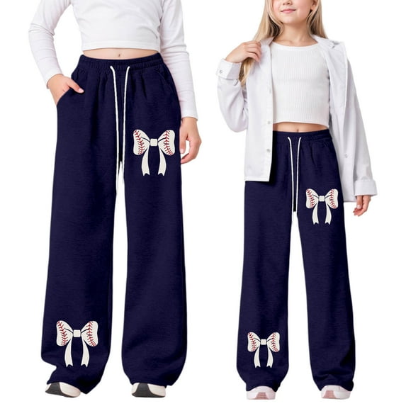 Bow Print Pants For Kids Girl'S Baggy Sweatpants Lightweight Straight ...