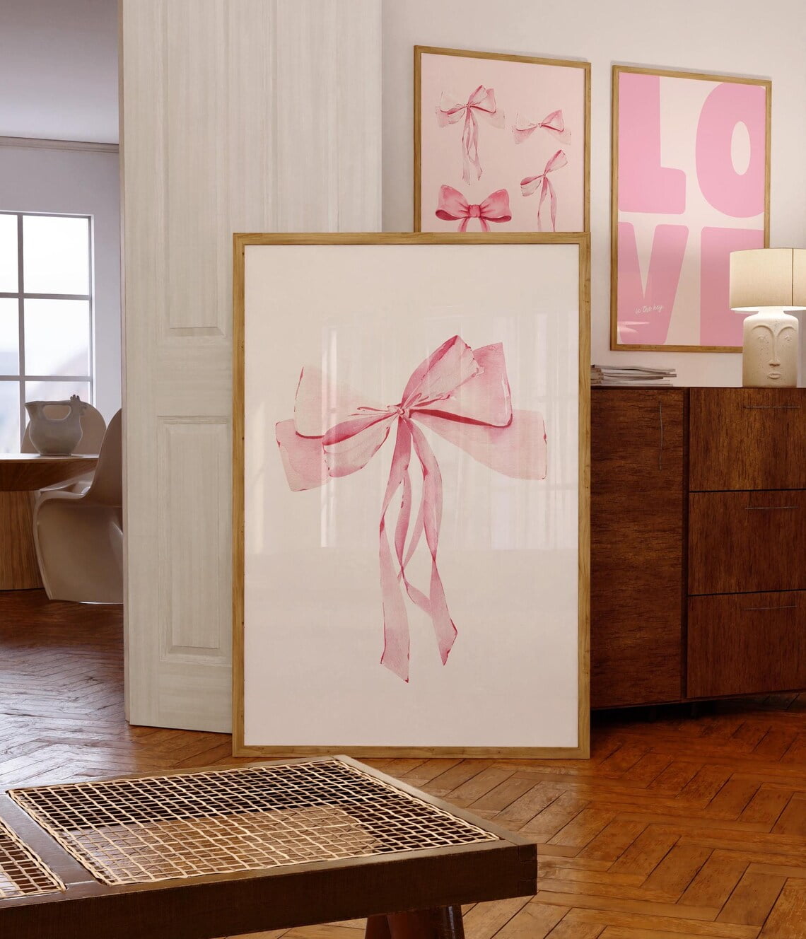 Bow Print Pink Coquette Aesthetic Pink Nursery Girly Wall Unframed ...