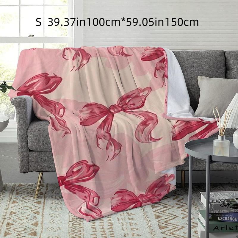 Bow Print Soft Blanket, 1 Count/2 Counts Warm Comfortable Sofa Throw ...