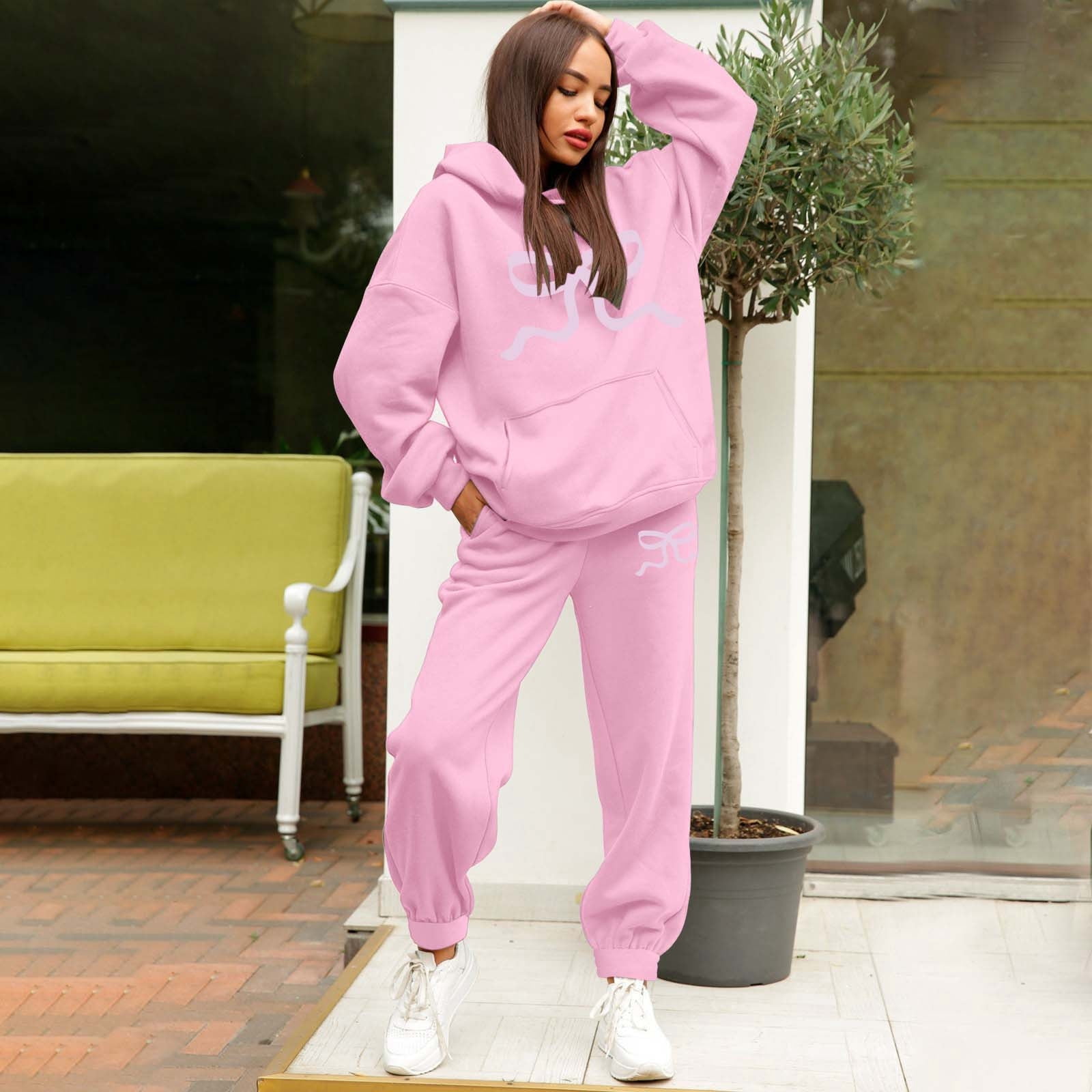 Bow Print Trousers Suit For Women Women'S Classic Bow Printed Hoodie ...