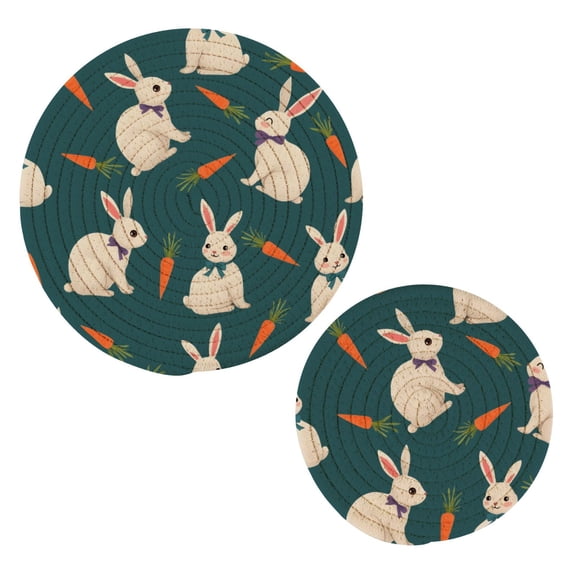 Bow Rabbit Carrot Pattern Cotton Trivets Potholders Set of 2 Handmade ...