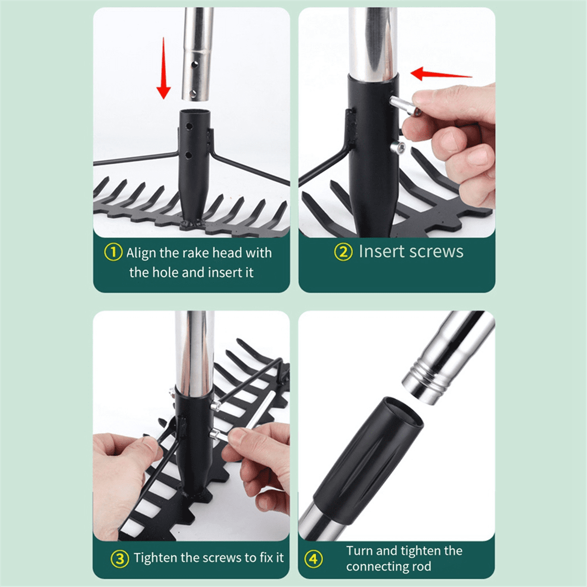 Bow Rake Heavy Duty Garden Rake 17 Steel Tines Metal Head Rake Tool for ...