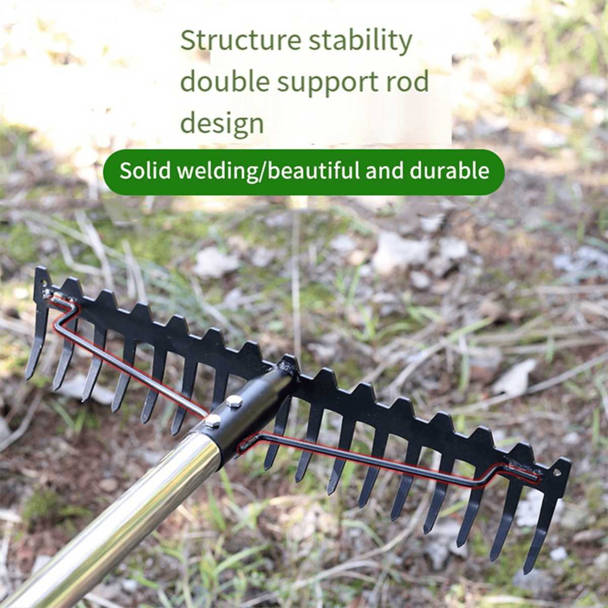 Bow Rake Heavy Duty Garden Rake 17 Steel Tines Metal Rake Tool for ...