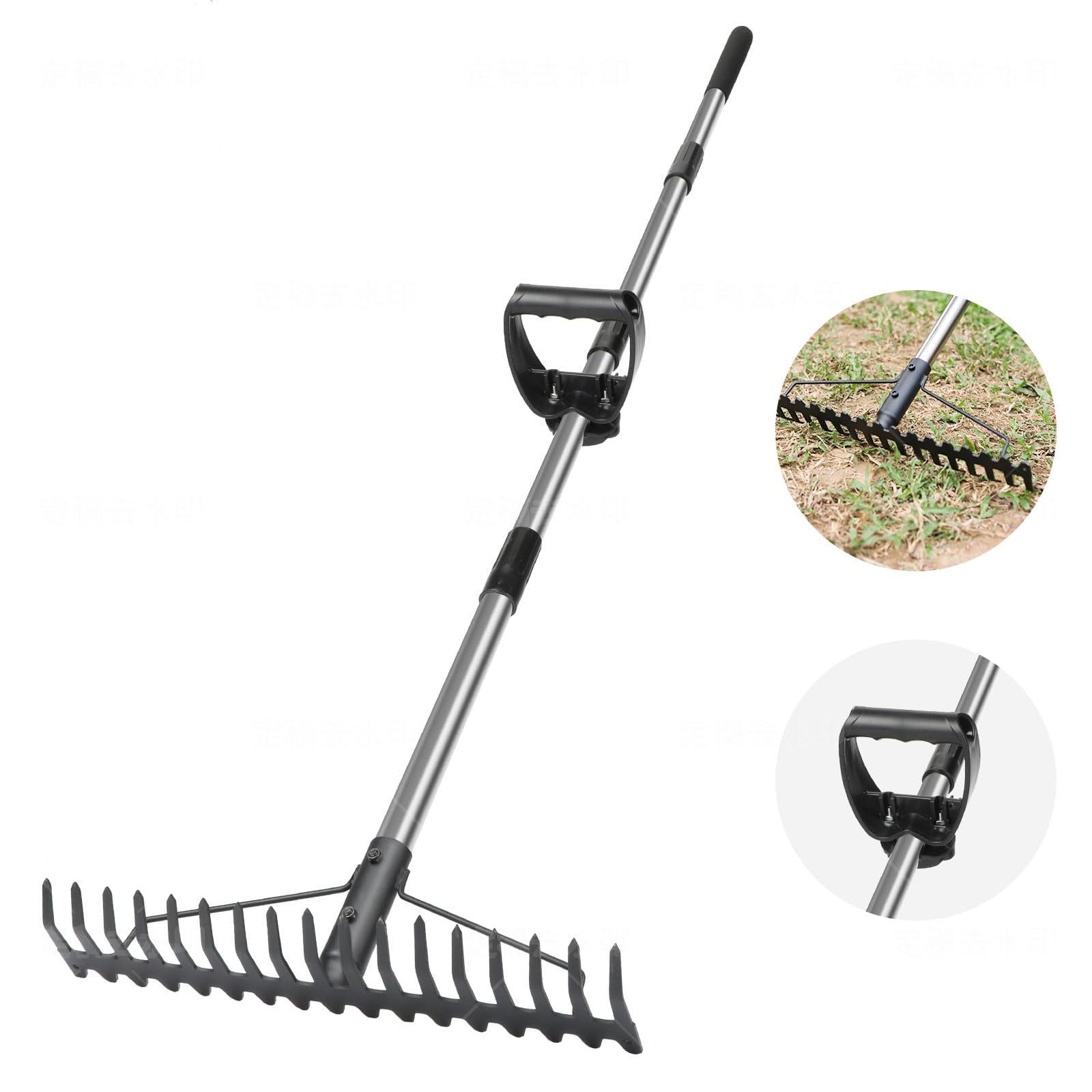 Bow Rake, Heavy Duty Garden Rake with Back-Saving Handle,17 Steel Tines ...