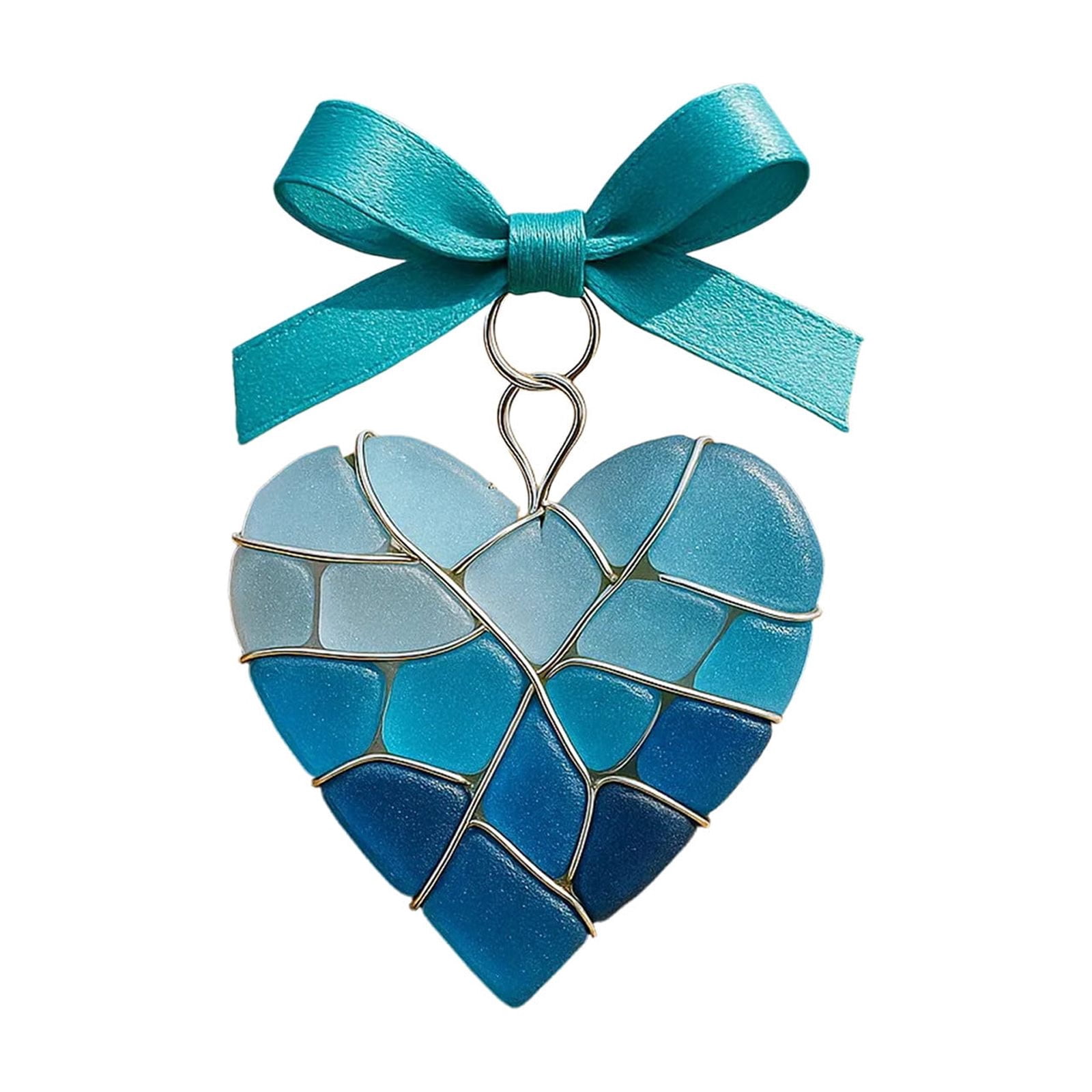 Bow Ribbon Sea Glass Pendant Metal Twisted Wire Ornament Holiday ...
