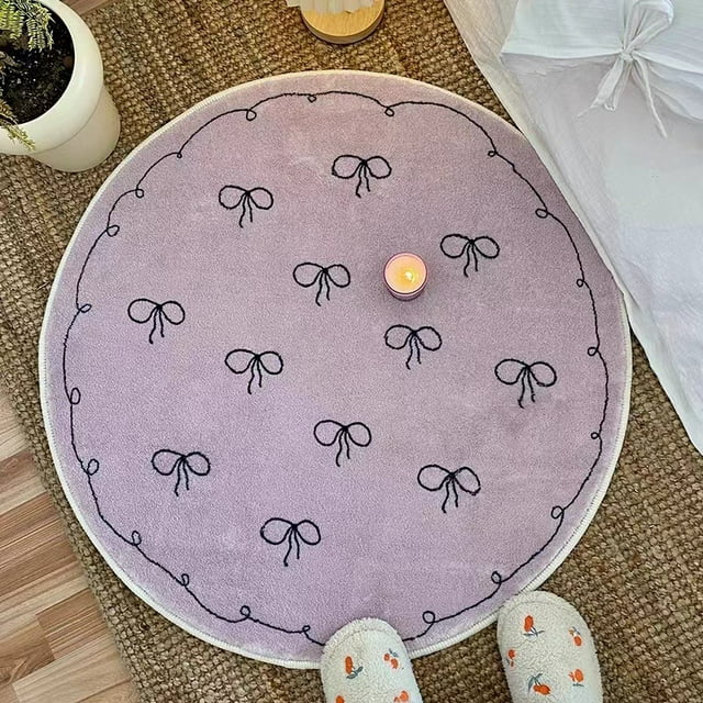 Bow Rug Round Rugs Cute Coquette Pattern Seamless Pink Ribbon Bow White ...