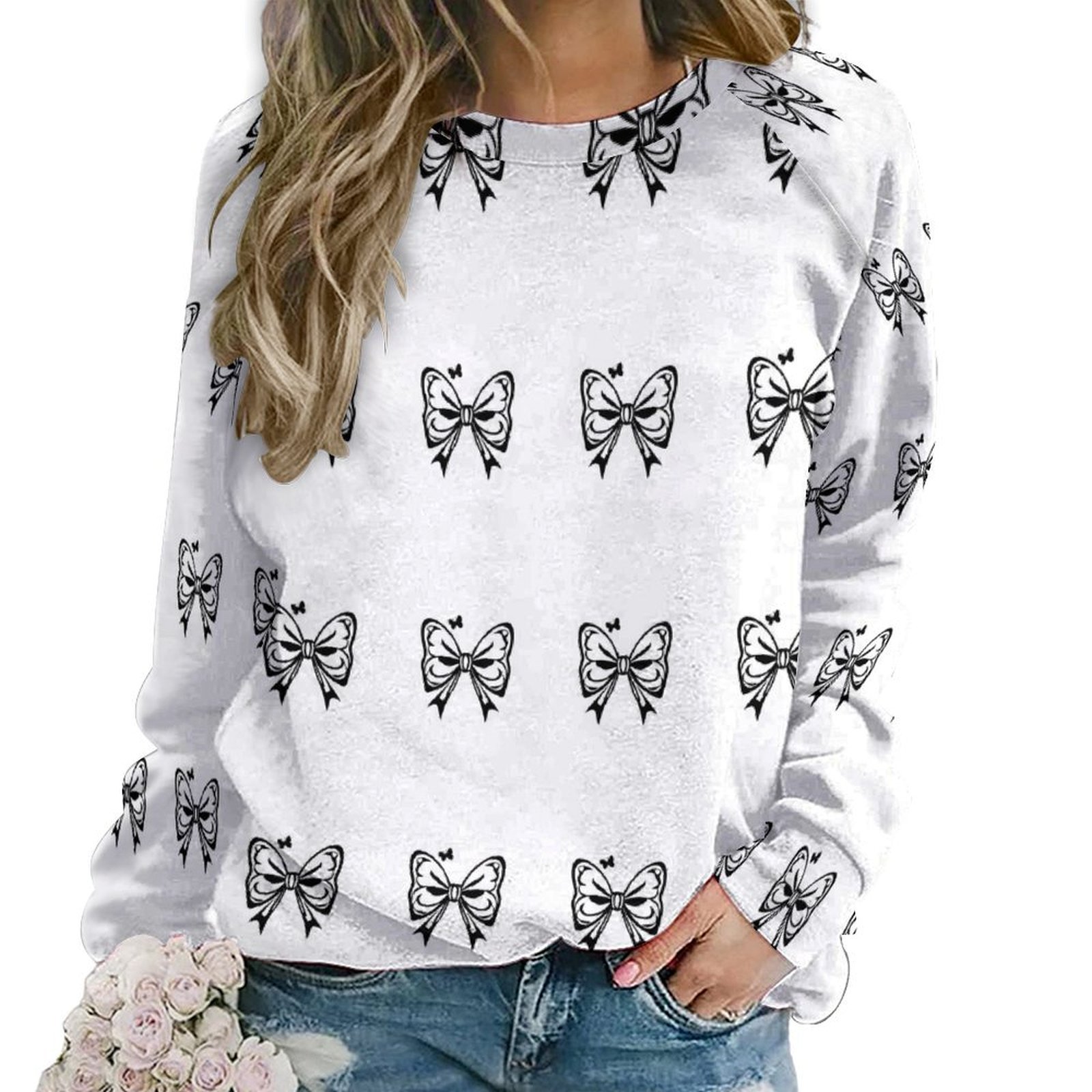 Bow Seamless Hoodie Women Hoodies Sweatshirts Oversized O-Neck Pullover ...