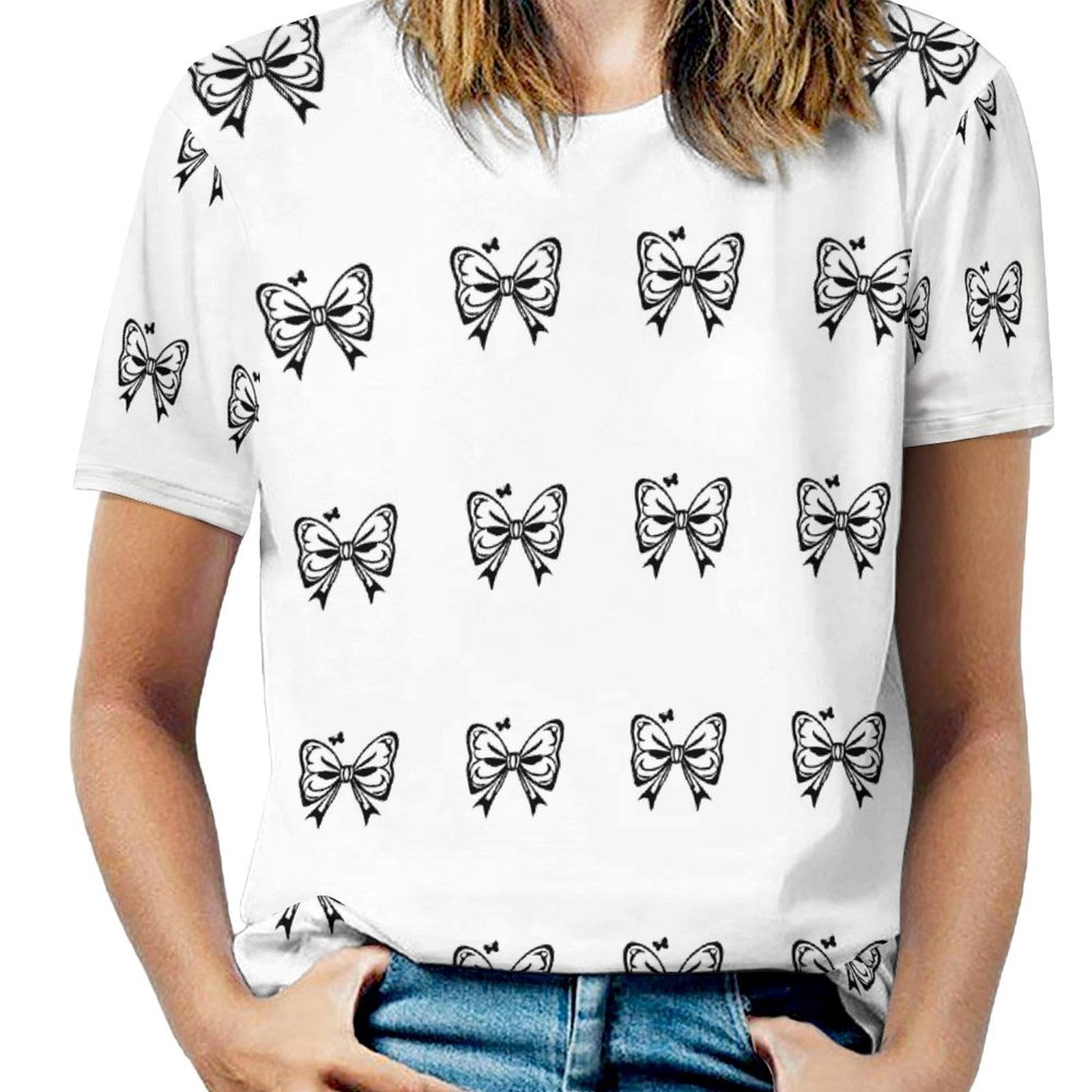 Bow Seamless T Shirt O Neck Overd T Shirts Short Sleeve Street Style ...