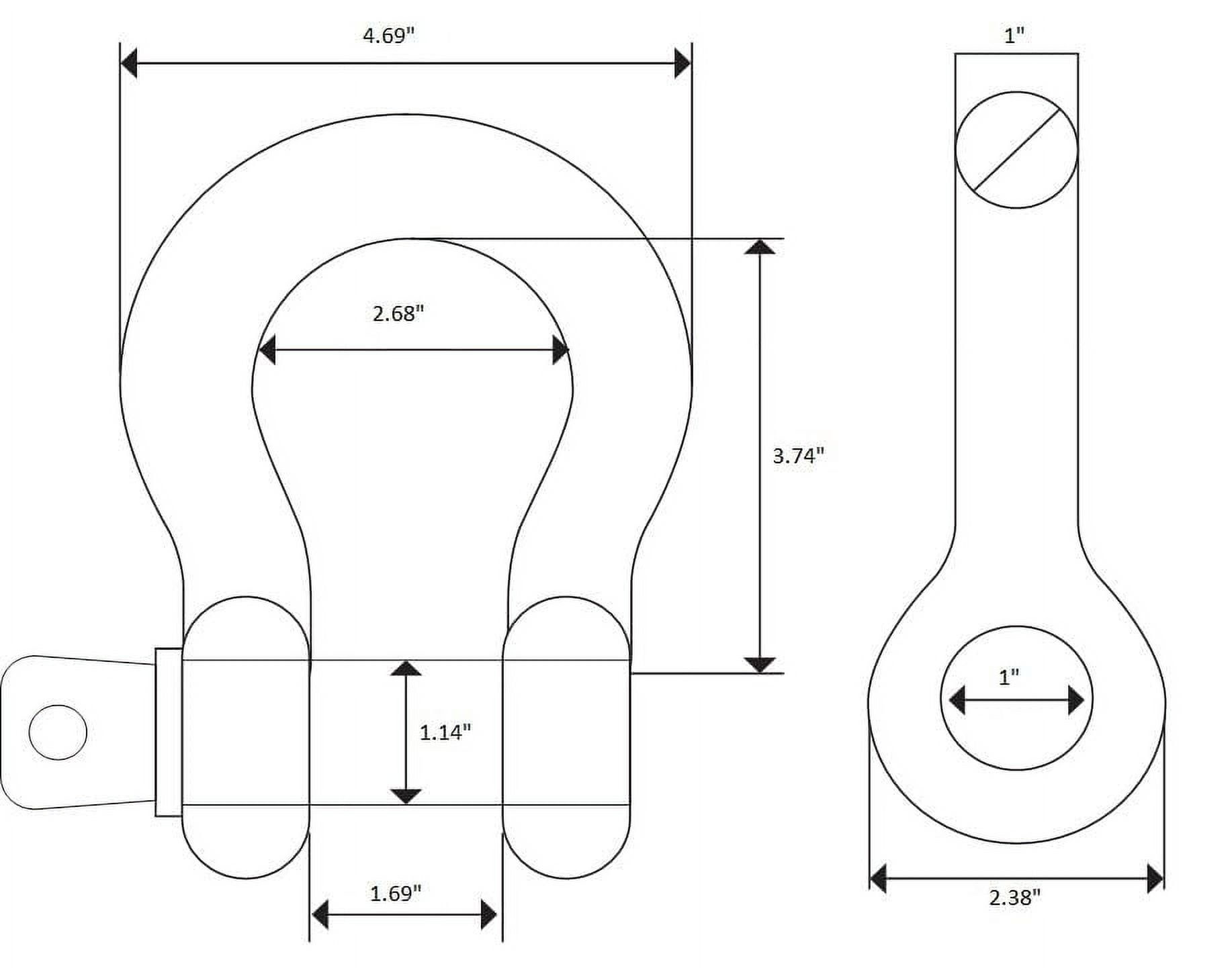 Bow Shackle 1" inch Alfa Wheels D-Ring 51 Ton 102000 Lbs Maximum Break ...