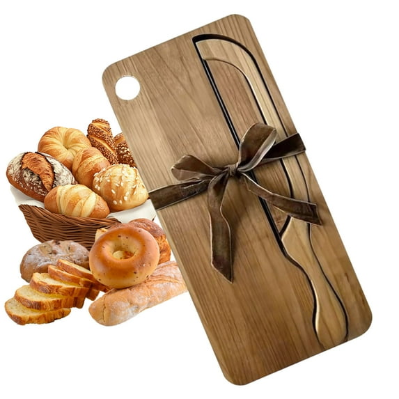 Bow-Shaped Bread Knife and Wooden Cutting Board Set | 8-Inch Stainless ...