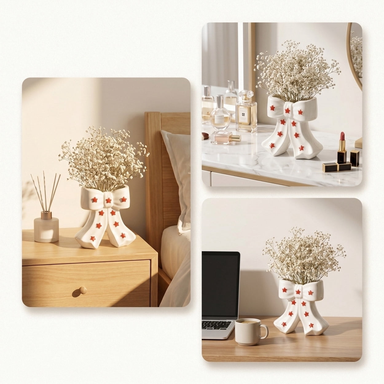 Bow Shaped Ceramic Vase, Multifunctional Desk Pen Holder Vase ...