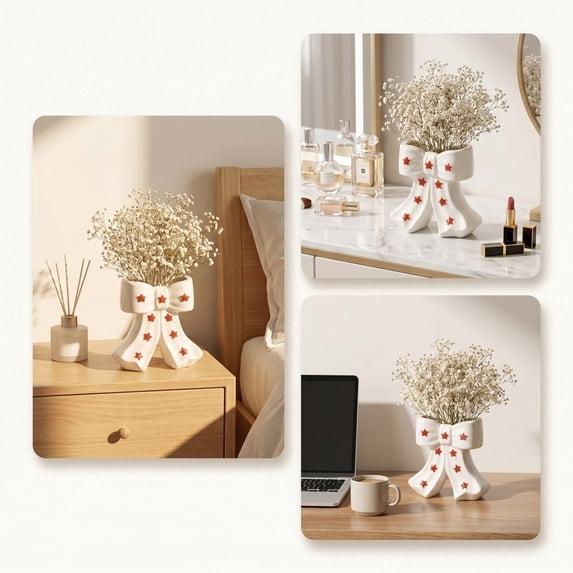 Bow Shaped Ceramic Vase, Multifunctional Desk Pen Holder Vase ...