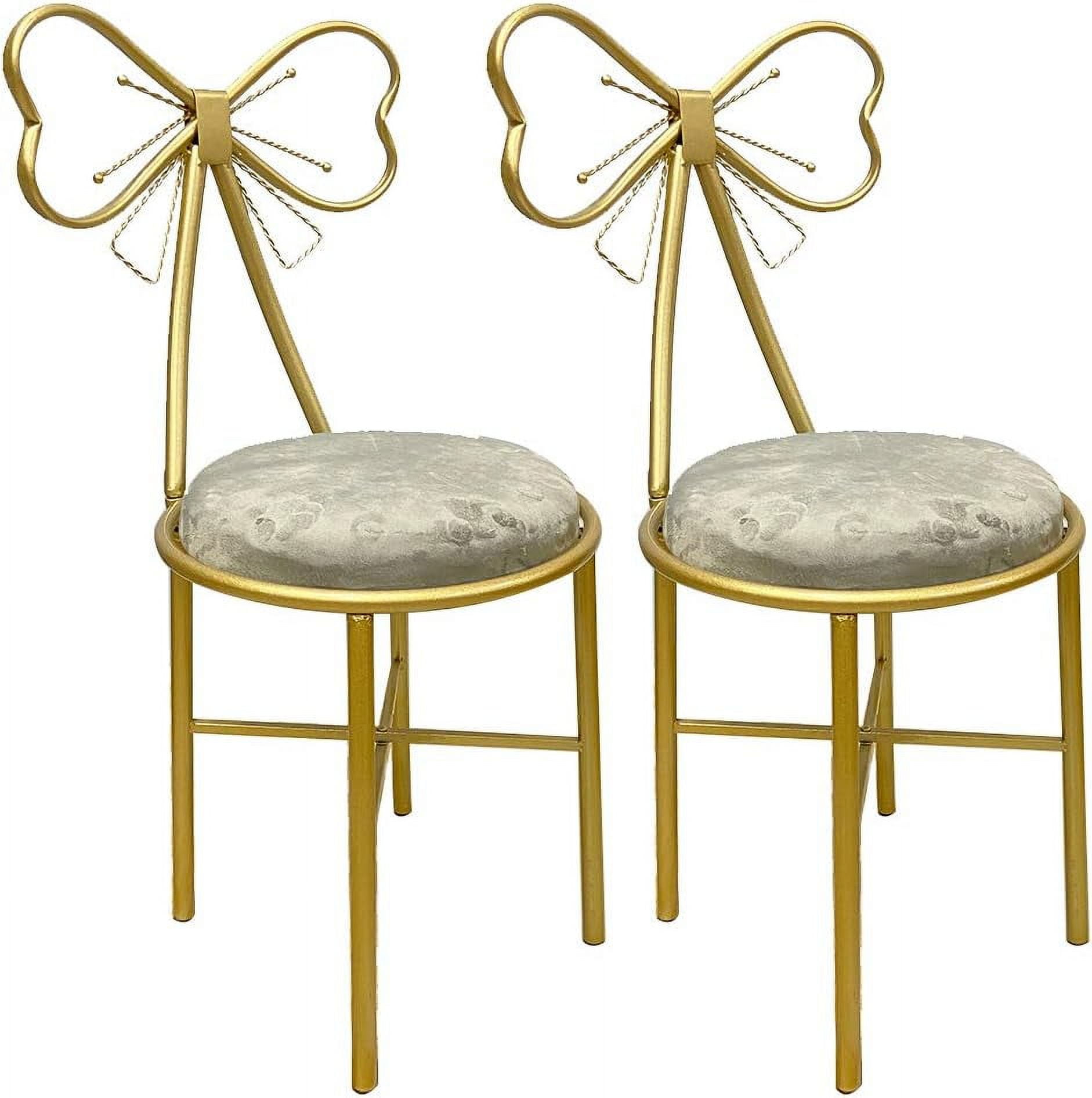 Bow Shaped Vanity Chair, Set of 2 Metal Frame Velvet Fabric Makeup ...
