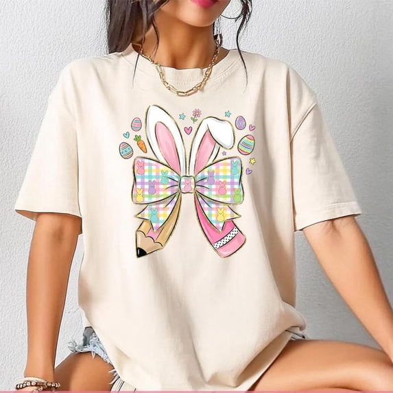 Bow Shirt Bunny Ears Graphic Sweatshirt Cute Spring Holiday Hoodie ...
