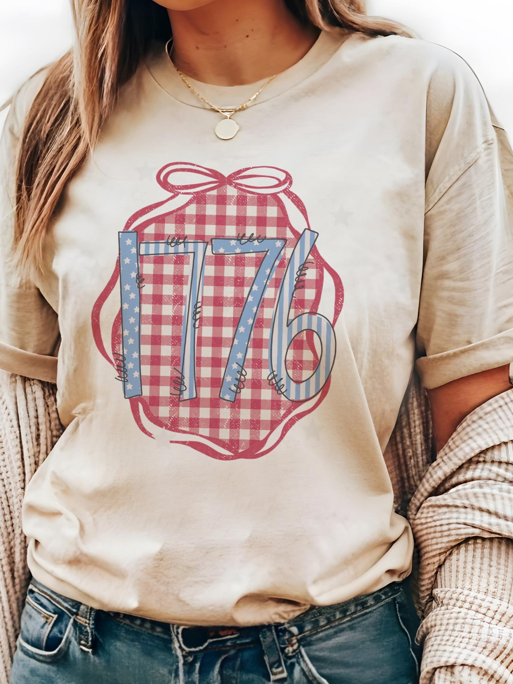 Bow Shirt Coquette Patriotic Tee 4th of July Shirt Women Gingham USA ...