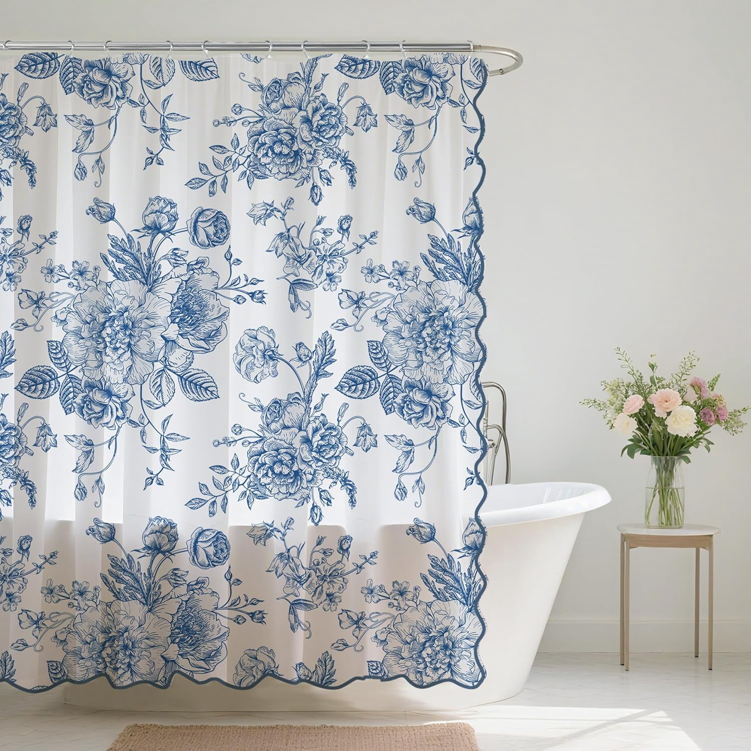 Bow Shower Curtain with Scalloped for Preppy Bathroom Decor,Cute Ruffle ...