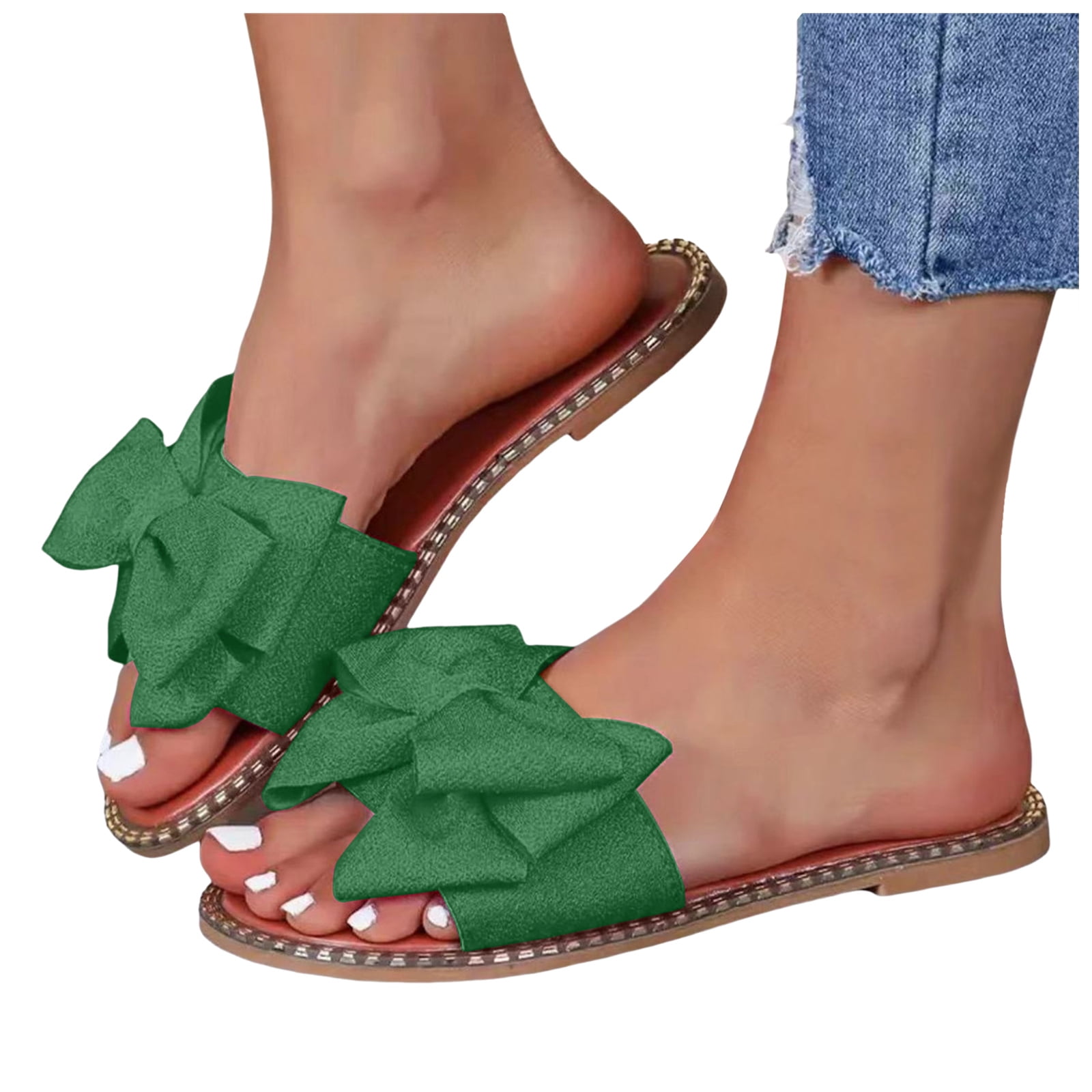 Bow Slippers Dress Sandals for Women 2025 Summer Casual Bownot Slip on ...