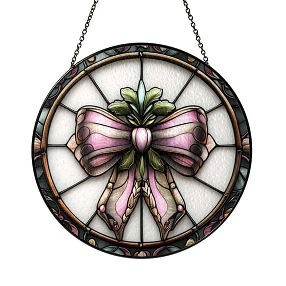Bow Stained Glass Window Panel Suncatcher Featuring Ribbon Bow Design ...