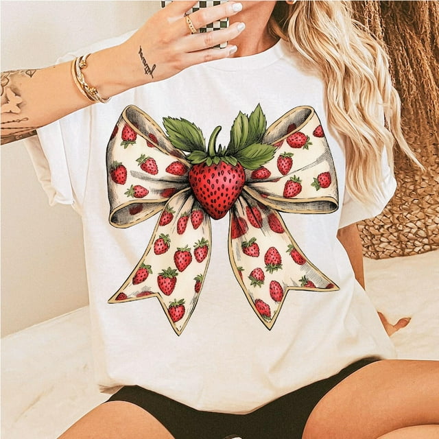 Bow Strawberry Season T-shirt, Strawberry Shirt, Cute Summer Shirt ...