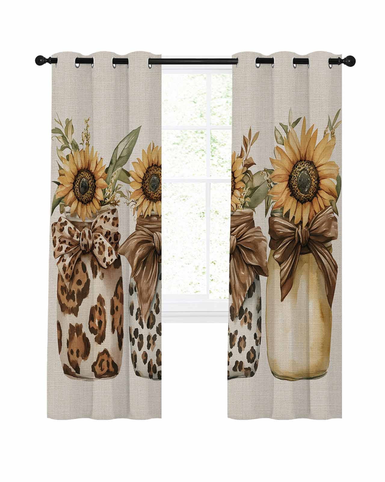 Bow Sunflower Blackout Curtains 72 Inch Length Fall Leopard Print Vase ...