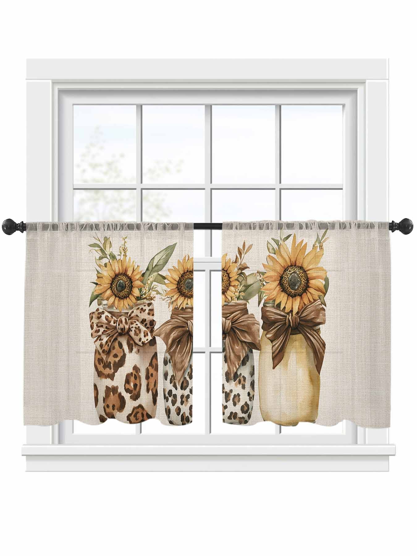 Bow Sunflower Sheer Curtains 2 Panels Set Fall Leopard Print Vase ...