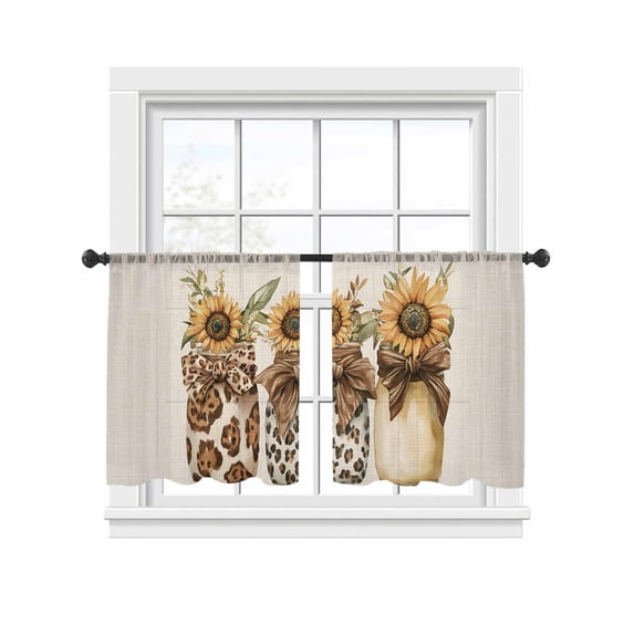 Bow Sunflower Sheer Curtains 2 Panels Set Fall Leopard Print Vase ...
