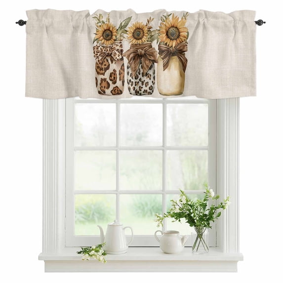 Bow Sunflower Valances for Windows, Fall Leopard Print Vase Floral ...