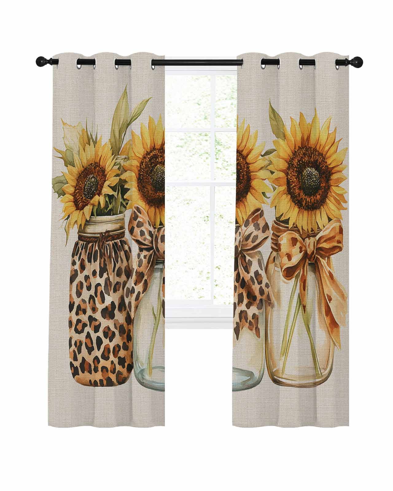 Bow Sunflowers Blackout Curtains 72 Inch Length Fall Leopard Print Vase ...