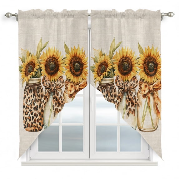 Bow Sunflowers Swag Curtain Valance for Window 2 Panels Fall Leopard ...