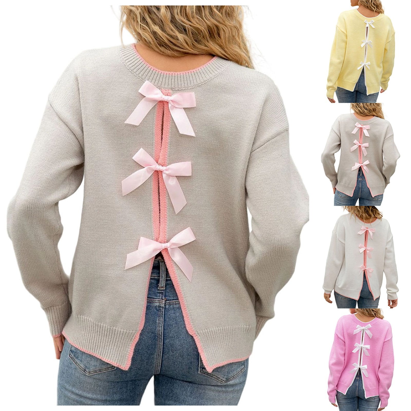 Bow Sweater Women Sexy Bow Tied Back Knit Sweater With Open Back ...