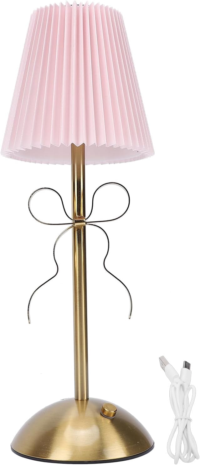 Bow Table Lamp With Cute Bow Shade, Pink LED Desk Lamp For Bedroom ...