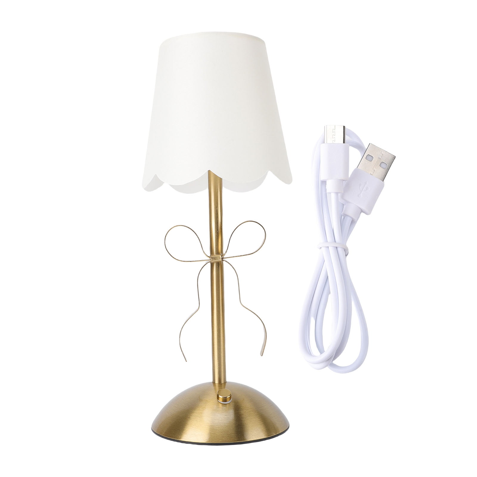 Bow Table Lamp with Fabric Shade Cute Decorative Metal Rechargeable ...