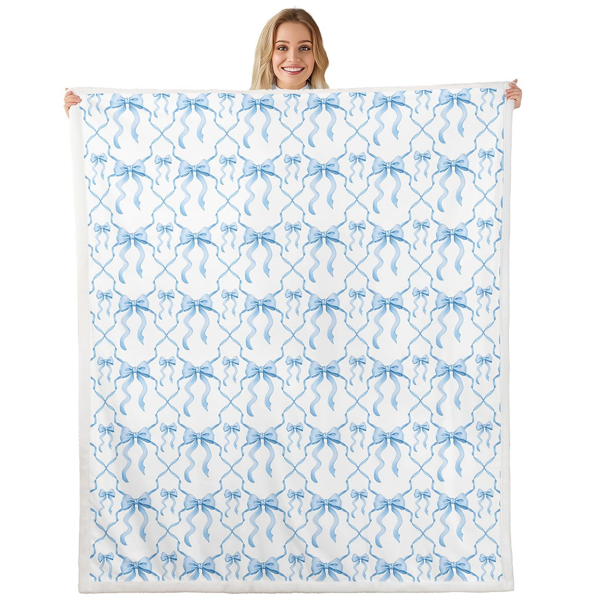 Bow Throw 50"X60" Fleece Bed Blankets,Blue Watercolor Bowknot Throw ...