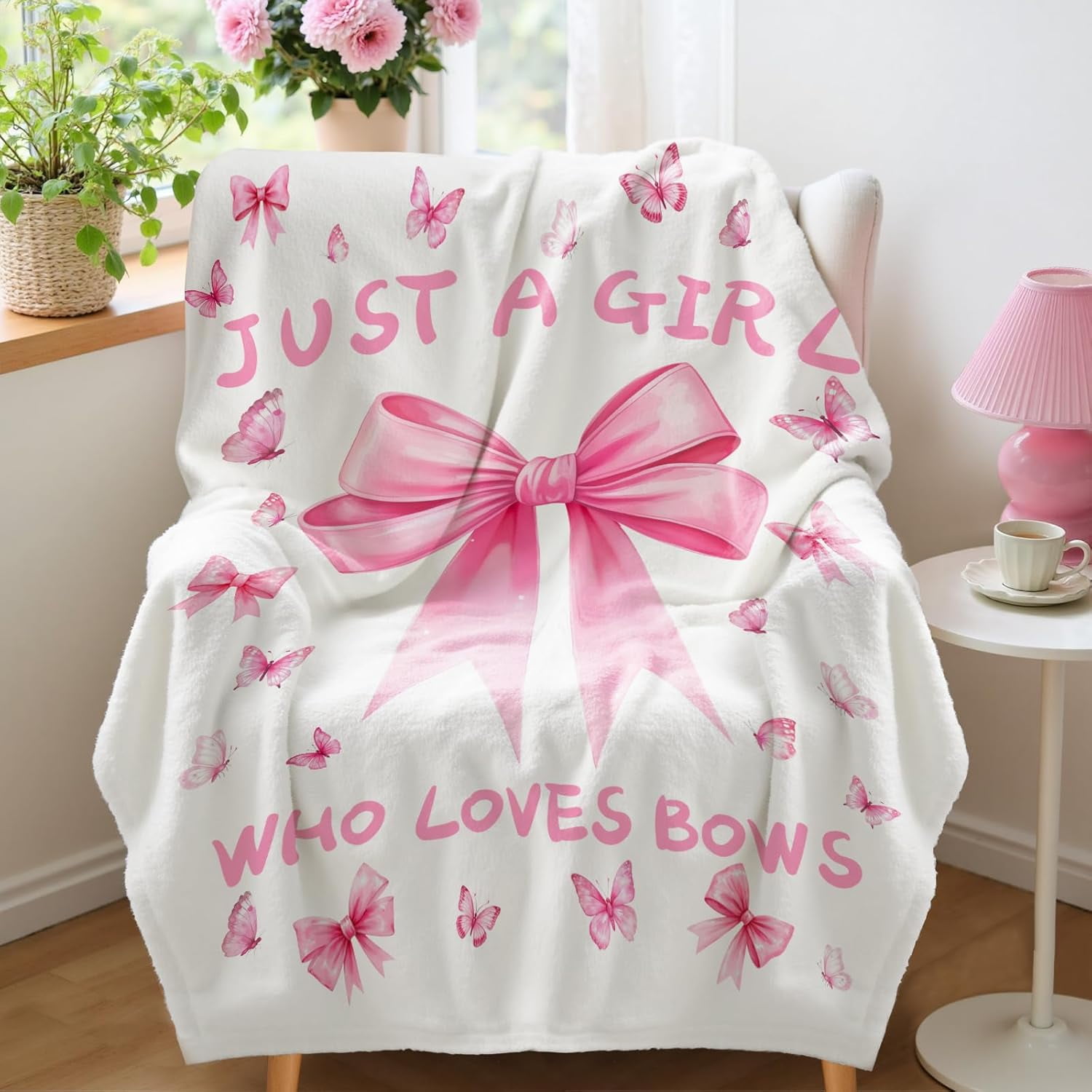 Bow Throw Blanket 60x80Inch Preppy Blanket Pink Bow Aesthetic Throw ...